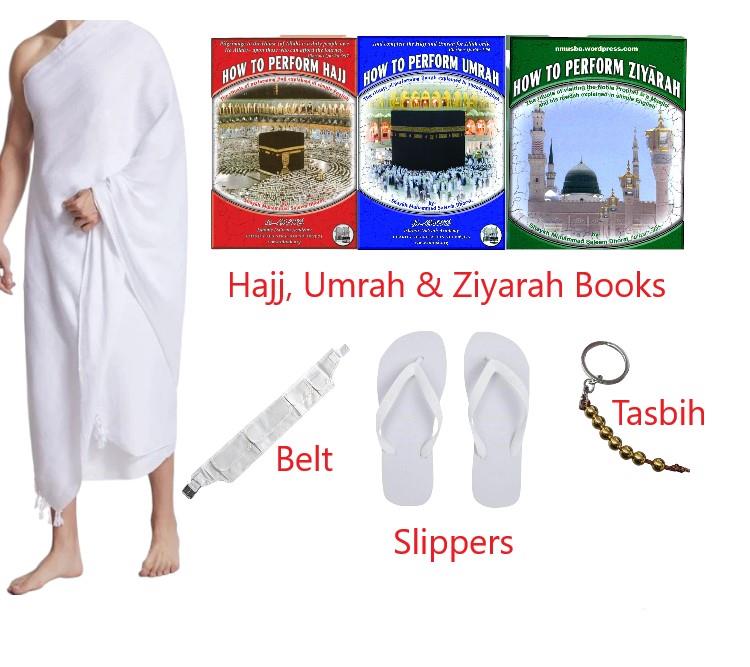 Adult Fabric Ihram Set Belt Slippers Tasbih Hajj Umrah Makkah Ehram Cl