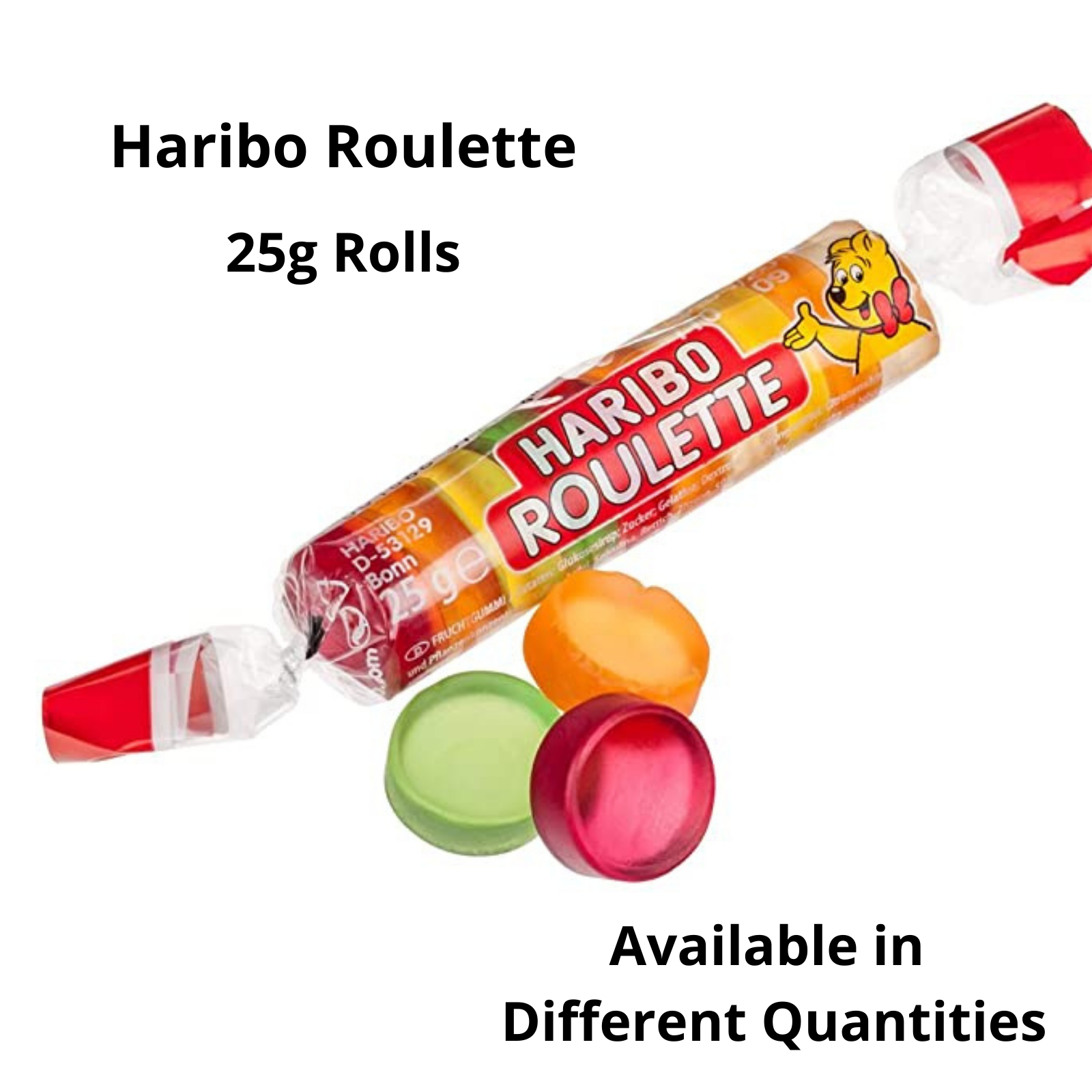 Halal Haribo Roulette Fruit Flavoured Candy Gummy Jelly Sweets 25g Rol